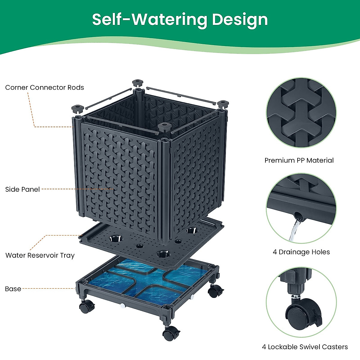 GREEN MOUNT Raised Garden Bed Planter Boxes with Trellis for Climbing Vegetables Plants, 56.7" Tomatoes Planters Outdoor Tomato Cage w/Wheels