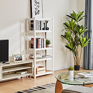 PrimeZone 27.6" W x 11.8" D x 59.8" H 5-Tier Adjustable Book Shelf - Modern Standing Open Bookshelf, Display Bookcase Storage Shelves Organizer for Living Room, Bedroom, Sturdy, Office, White