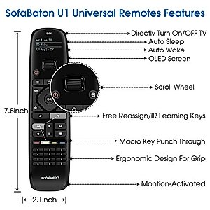 U1 Universal Remote with Mobile APP, Sofabaton All-in-One Universal Remote Control (for up to 15 Blutooth&IR Devices), Super Easy Set-Up with TV/DVD/Roku/Nvidia Shield Blu-ray Streaming Players etc