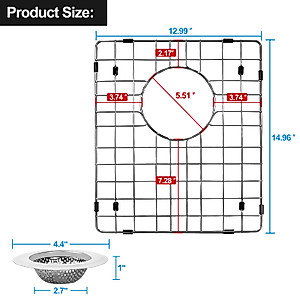 ARLBA 2Pack 304 Stainless Steel Sink Protectors for Kitchen Sink W/Rear Drain,15"x13"x1.25" Metal Kitchen Sink Grid Protector Sink Gate Sink Rack for Bottom of Sink w/2Pack Sink Strainers Rubber Feet