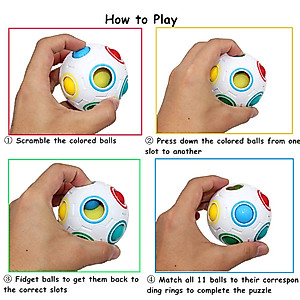 Moruska Rainbow Puzzle Ball Cube Magic Rainbow Ball Puzzle Color Shift Puzzle Ball Fidget Toy Stress Reliever Brain Teaser for Kids and Adults Set of 2