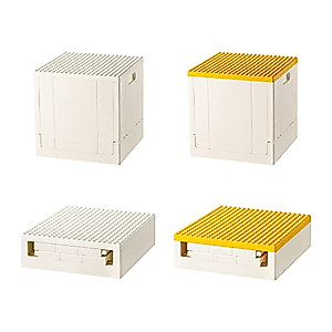 SHIMOYAMA Foldable Duplo Storage Boxes, 2 Pack, 25L Storage Bin with Building Base, 26 Qt. Collapsible Container for Duplo Blocks, White and Yellow