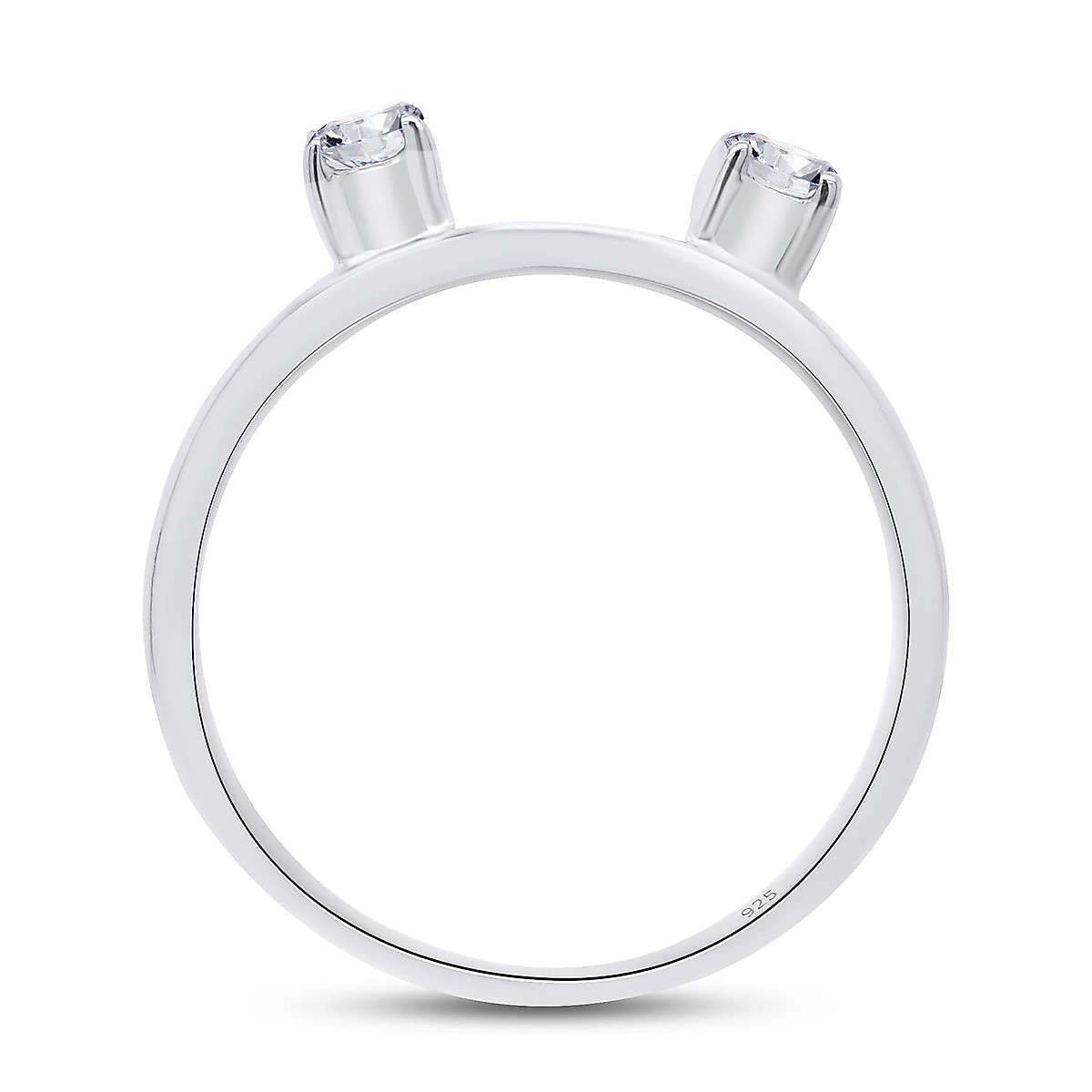 SAVEARTH DIAMONDS 1/5 Carat Round Cut Lab Created Moissanite Diamond Two Stone Enhancer Guard For Engagement Wedding Ring In 14K White Gold Plated 925 Sterling Silver (G-H, VVS1, 0.20 Cttw) Size- 6