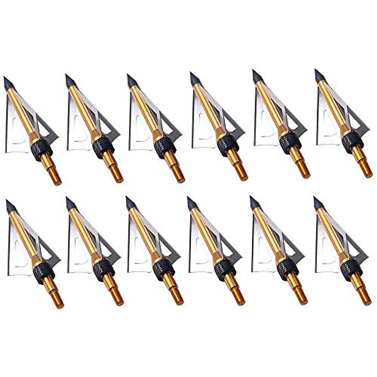 PG1ARCHERY 12 Pack 3 Fixed Blade Archery Hunting Broadheads 100 Grain with Case Arrow Head Screw-in Tips for Compound Bow & Crossbow (Golden)