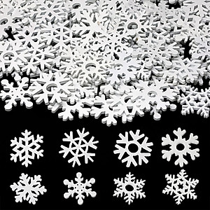 Honbay 100PCS Christmas Snowflakes Wood Slices Snowflake Wooden Embellishments Ornaments for Winter Xmas Tree Craft Decorations