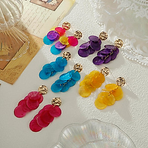 Winssigma Shell Earrings for Women, Cluster of Round Shell Drop Dangle Earrings Summer Beach Jewelry(White)