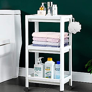 Flowmist 3 Tier Slim Storage Cart Rolling Laundry Cart Bathroom Shelves Organizer, with Wheels for Bathroom Laundry Pantry Kitchen Narrow Places