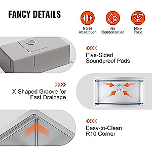 VEVOR Kitchen Sink, 304 Stainless Steel Drop-In Sinks, Undermount Single Bowl Basin with Ledge and Accessories, Household Dishwasher Sinks for Workstation, RV, Prep Kitchen, and Bar Sink, 32 inch