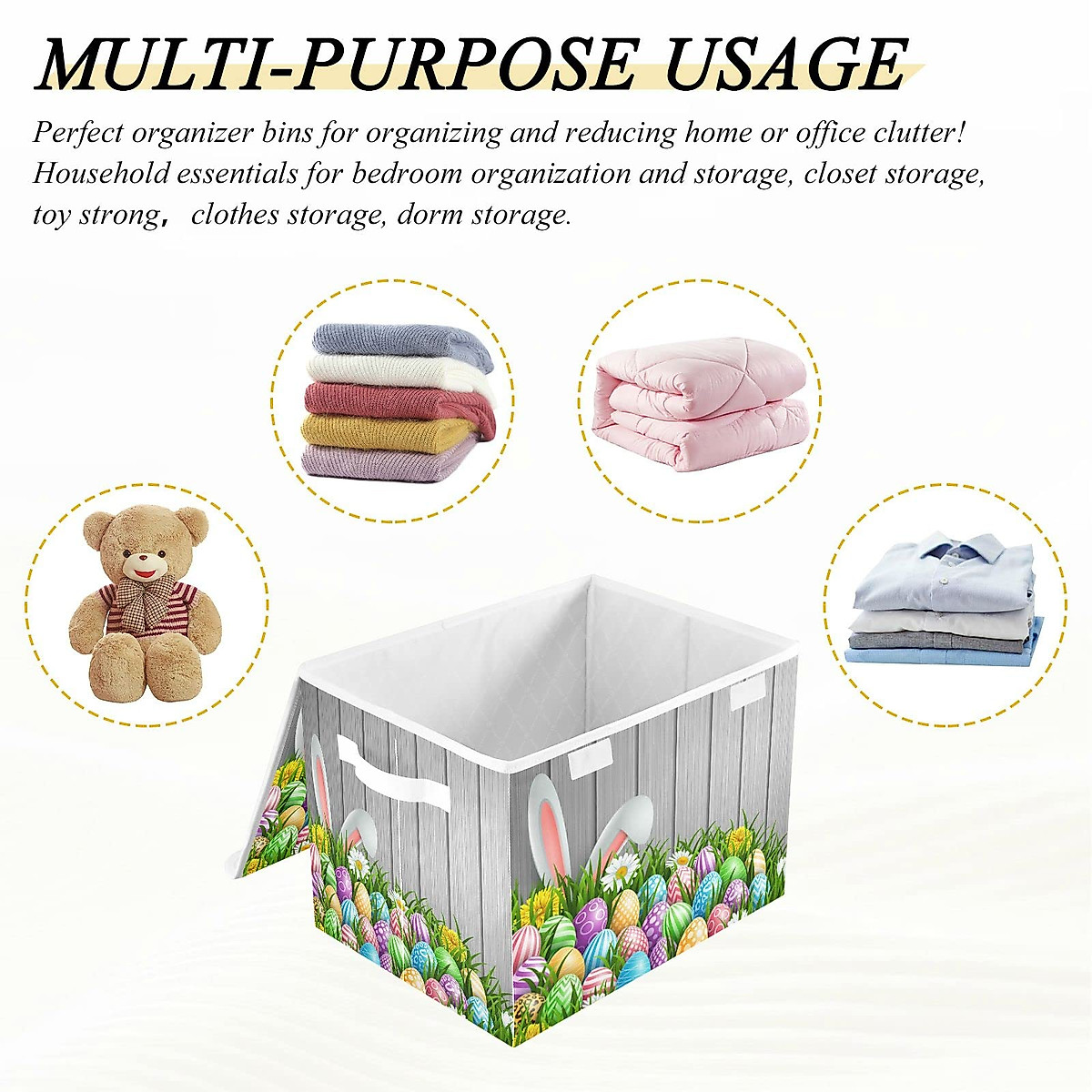senya Easter Storage Baskets Collapsible Bins with Lids, Flowers Wood Boxes Clothes for Organizing (B06D22020)