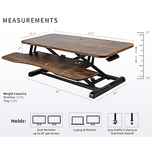 VIVO 38 inch Desk Converter, K Series, Height Adjustable Sit to Stand Riser, Dual Monitor and Laptop Workstation with Wide Keyboard Tray, Rustic Vintage Brown Top, Black Frame, DESK-V037KN