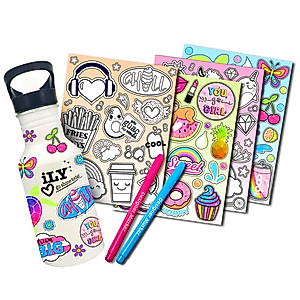 ACTIVITY KINGS iLY Insulated Hydro Water Bottle With Straw For Girls & Boys | Eco-Friendly, BPA Free | Dishwasher Safe | (2 Markers, 60 Stickers, Kids 6+)