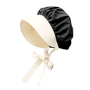 FURPHI Women's Colonial Pioneer Bonnet Hat Linen Victorian Pilgrim Headwear (Black)