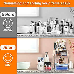 JUPELI Clear Bathroom Organizer, 2 Tier Pull Out Kitchen Closet Undersink Organization and Storage Bins, Convenient and Durable Cabinet Organizer for Snack Spice Jar Medicine and Cosmetics, 2pack