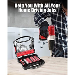 AVID POWER 41 PCS Drill Bit Set, Brad Point Drill Bits, High Speed Steel Twist Drill Bit and Screwdriver Bit Combo Kit for Metal, Wood and Masonry-RED
