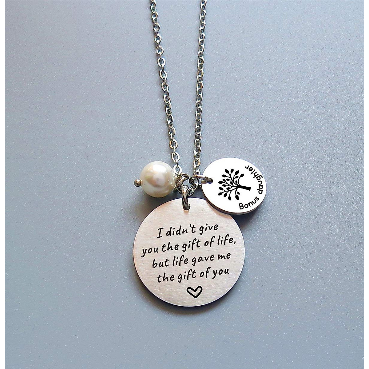Stepdaughter Gift - I Didn't Give You the Gift of Life But Life Gave Me the Gift of You - Family Tree Pendant Necklace Step Daughter Gifts from Stepmom or Stepdad