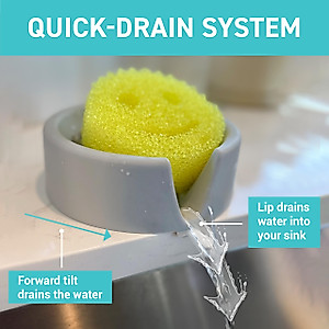 Tributary Brands Large Kitchen Sponge Holder Compatible with Scrub Daddy Sponge - Silicone Sponge Holder That Drains into Your Sink - Fits Dish Brush, Dish Wand and Scrub Mommy