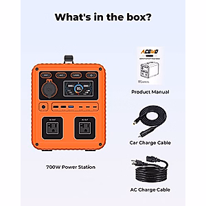 ACEMO Portable Power Station 666Wh LiFePO4 Battery Power Station with 2x700W(Surge 1000W) AC Outlets, 360W AC Inputs Fast Charging Solar Generator for Camping, Home Backup, Emergency