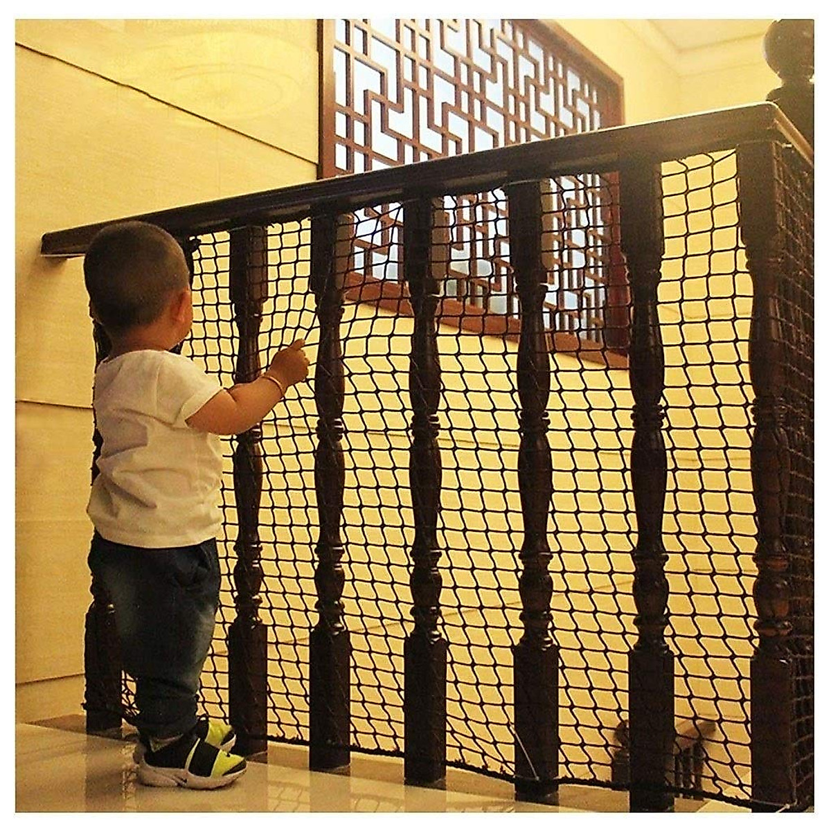 Child Safety Net, Balcony Stairway Banister Stair Rail Net Black Rope Net Indoor Railings Stairs Playground Net Stairs Safety Netting, Fall Protection Net 8cm/6mm ( Color : 8cm , Size : 1*3m(3*10ft) )