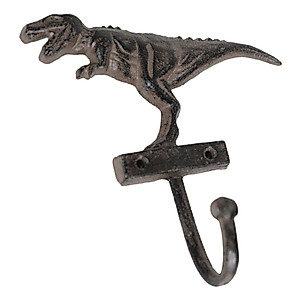 Ebros Gift Cast Iron Vintage Rustic Prehistoric Jurassic Era Tyrannosaurus Rex Dinosaur Wall Coat Key Leash Hook Multi-Purpose Hanger Organizer Hooks (1)