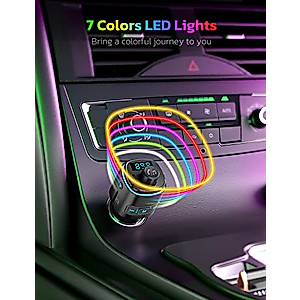 Nulaxy Bluetooth FM Transmitter for Car, 7 Color LED Backlit Bluetooth Car Adapter with QC3.0 Charging, USB Flash Drive, microSD Card, Handsfree Car Kit (B- Black)