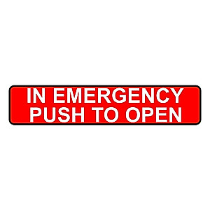 ComplianceSigns.com in Emergency Push to Open Label Decal, 12x3 inch 4-Pack Vinyl for Enter/Exit