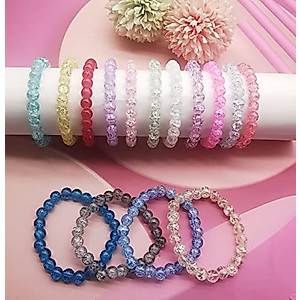 FINZOR 15Pcs Beaded Bracelets Handmade Stretch Glass Bracelet for Women Multicolor Snowflake Crack Crystal Beads Bracelet Elastic Round Bead Bracelets Jewelry Adjustable 8mm
