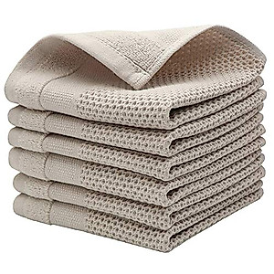 Mia'sDream Cotton Dish Cloths Dish Rags Waffle Weave Kitchen Towel, Soft and Absorbent Dish Towels Hand Towels for Kitchen, 12inchx12inch 6 Pack (Khaki)