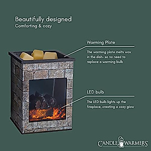 CANDLE WARMERS ETC. Fireplace Illumination Fragrance Warmer- Light-Up Warmer for Warming Scented Candle Wax Melts and Tarts to Freshen Room, Grey Hearthstone