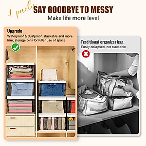 SNSLXH 24Qt, Upgrade Large Stackable Storage Bins, Foldable Closet Organizers Storage Box, Drawer Organizers for Clothes, 4 Pack with 2 Lids
