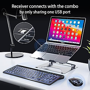 Wireless Keyboard and Mouse, Rechargeable, Adjustable 7 Color Backlight, Ergonomic, Quiet, with Phone Holder, 2.4G Stable Connection Slim Mac Keyboard and Mouse