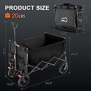 Uyittour Collapsible Wagon Cart Heavy Duty Foldable, Portable Folding Wagon with Ultra-Compact Design, Utility Grocery Wagon for Camping Sports Shopping, Black