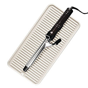 mDesign Silicone Heat-Resistant Hair Care Styling Tool Mat for Curling or Flat Irons, Straighteners on Bathroom Countertop, Raised Edges, Non-Slip, Waterproof, Small, Linelle Collection, Cream