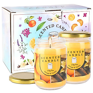 2 Pack 16oz Orange Vanilla Aromatherapy Candle with 80 Hours Long-Lasting Burn time Odor Elimination Scented Candles Gift Set for Women, Natural Soy Wax