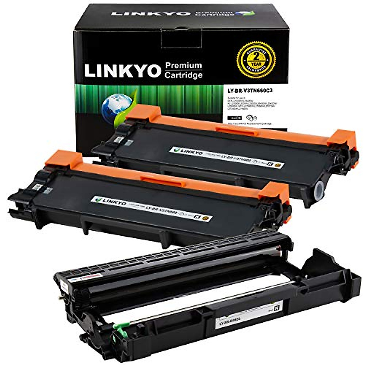 LINKYO Compatible Printer Toner Cartridge and Drum Unit Replacement for Brother TN660 DR630 (2X TN660, 1x DR630, Design V3)