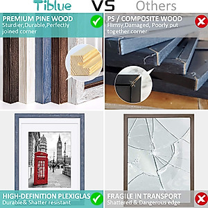 12x16 Rustic Picture Frames Solid Wood Display Pictures 11x14 or 8.5x11 Diplomas with Mat or 12x16 without Mat, Farmhouse Distressed Wooden Picture Frame for Wall or Table Top Display, Rustic Blue