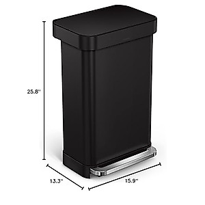 simplehuman Hands-Free Kitchen Step Trash can, 45 Liter, Matte Black