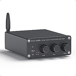 Fosi Audio BT20A Bluetooth 5.0 Stereo Audio 2 Channel Amplifier Receiver Mini Hi-Fi Class D Integrated Amp 2.0 CH for Home Speakers 100W x 2 with Bass and Treble Control TPA3116 (with Power Supply)