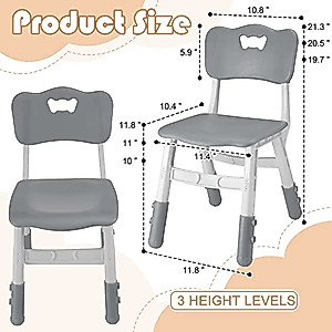 Kigley 2 Pack Adjustable Kid Chairs Plastic Child Seat Set Toddler Chairs Height Kids Chair for Desk Table Kids Study Chair for Boys Girls Home School Classroom (Grey)