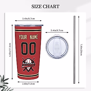 Arizona Custom Baseball 20oz Tumbler,Add Personalized Name And Number,Personalized Travel Coffee Mug, Stainless Steel, Insulated, Keep Drinks Cold And Hot,Gifts For Baseball Fans
