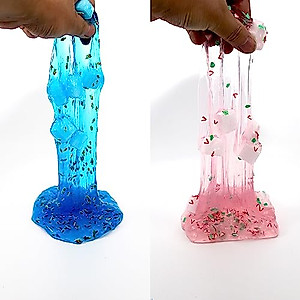 2 Packs Pink and Blue Crunchy Slime Kit for Girls,Non Sticky and Super Soft Sludge Jelly Cube Slime Toy,DIY Crystal Glue Boba Slime Party Favor for Boys,Birthday Gifts for Kids.