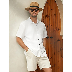 Hardaddy Men's Hawaiian Shirt Short Sleeves Coconut Printed Button Down Summer Beach Casual Shirts White XXL