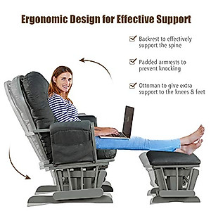 Costzon Baby Glider and Ottoman Cushion Set, Wood Baby Rocker Nursery Furniture, Upholstered Comfort Nursery Chair & Ottoman with Padded Arms (Dark Gray)