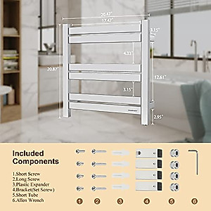 SHARNDY Towel Warmer Brushed Nickel for Bathroom Wall Mounted Drying Rack Plug-in Electric Heated Towel Rack Stainless Steel Square 6 Bars Bath Towel Heater ETW84-4 80W 20.87x20.47x4.13 inches