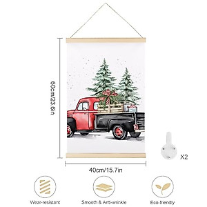 Magnetic Poster Hanger Frame, Red Truck Light Wooden Magnet Frame Hanger for Posters, Prints, Photos, Pictures, Maps, Scrolls, And Canvas Artwork, Christmas Decoration Wall Hanging Kit