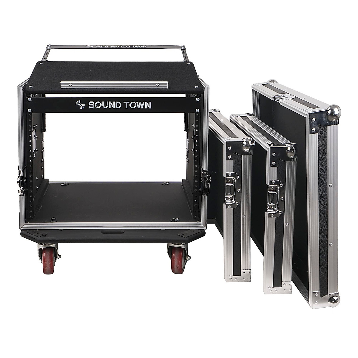 Sound Town Enhanced Thickness 1/2” (12mm) Plywood 8U Audio Rack/Road ATA Case with 11U Slant Mixer Top, 20’’ Rackable Depth, Casters, 8 Space Size, Pro Tour Grade (STMR-8UW)