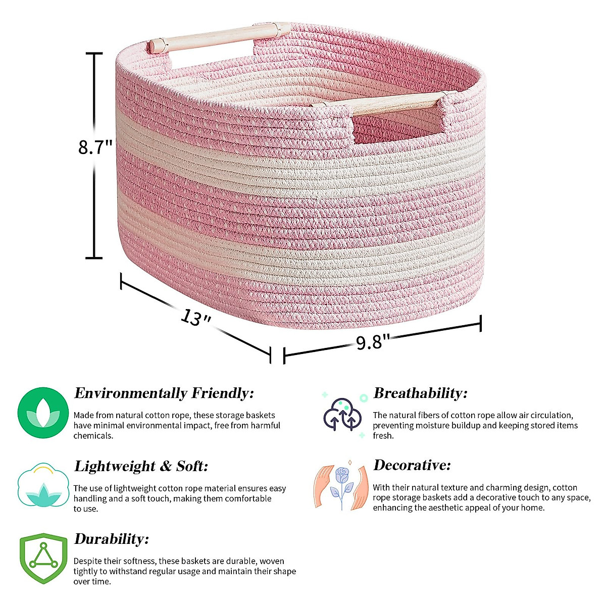 R RUNKA 3 Pack Storage Basket for Cabinet and Toy Organization - 13"x9.8"x8.7" Pink Baskets for Girls - Baby Toy Bin - Toy Storage Organizer - Ideal for Empty Gift Baskets to Fill -White & Pink