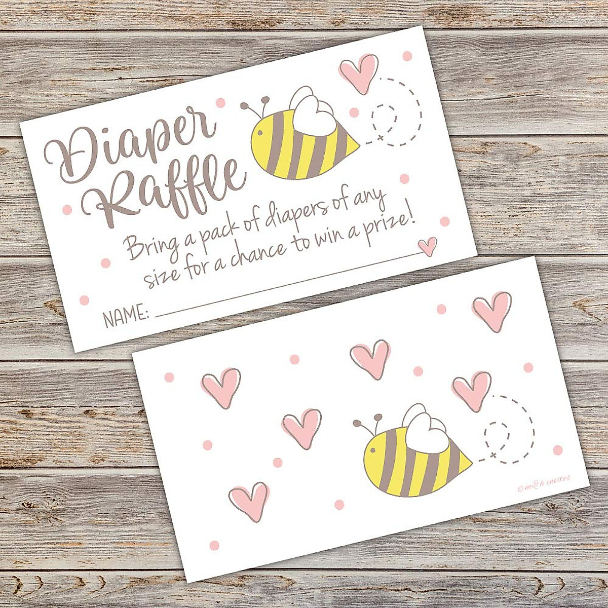50 Baby Bee Diaper Raffle Tickets for a Girl or Gender Neutral Baby Shower - Invitation Inserts - Mom to Bee Baby Shower
