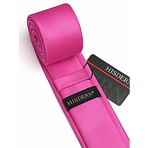HISDERN Hot Pink Ties for Men Solid Color 2.17'' Skinny Slim Tie Formal Business Fushia Neckties Classic Woven Satin Wedding Necktie
