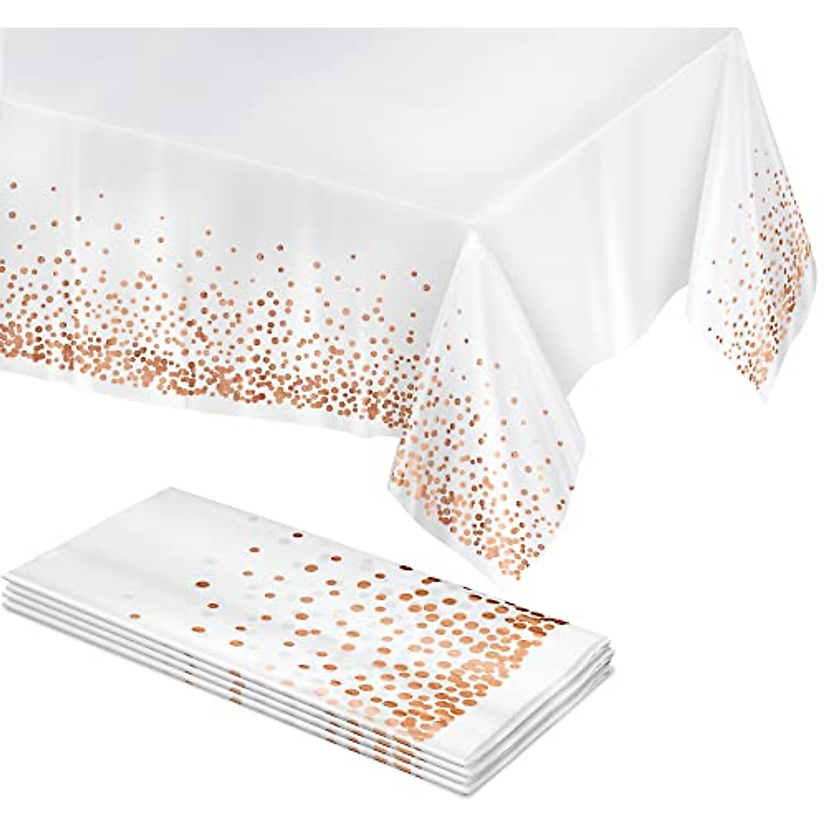 Prestee Rose/Gold Tablecloths, 4pk, 54"x108" | Gold Dot Disposable Tablecloths | Plastic Tablecloth | Rose Tablecloths | Plastic Table Cover | Paper Tablecloths for BBQ, Party, Fine Dining, Wedding