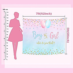 Mocsicka Boy or Girl Gender Reveal Decoration, Blue or Pink Dots Balloon Party Backdrop, Gender Reveal Banner Supplies (7x5ft (82x60 inch))